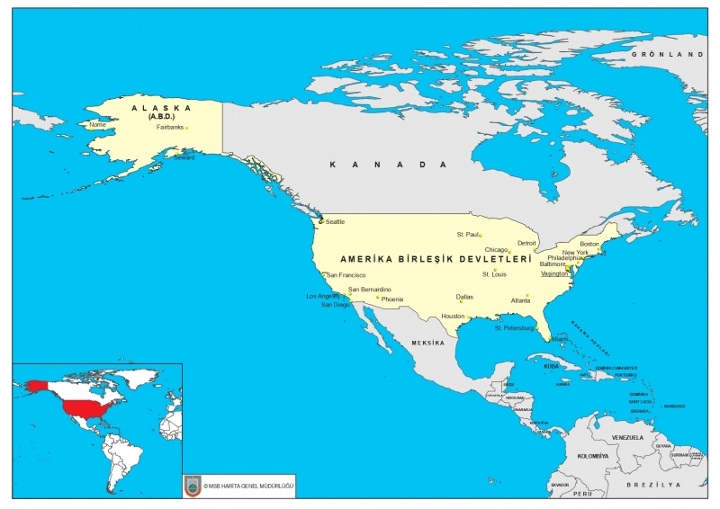 Detaylı Amerika Birleşik Devletleri Haritası - Fiziki ve Siyasi Harita, Şehirler ve Başkent