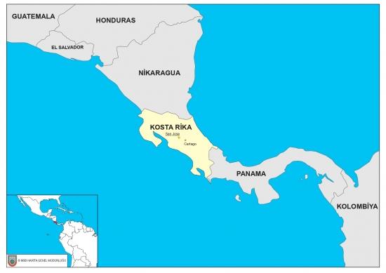 Detaylı Kosta Rika Haritası - Fiziki ve Siyasi Harita, Şehirler ve Başkent