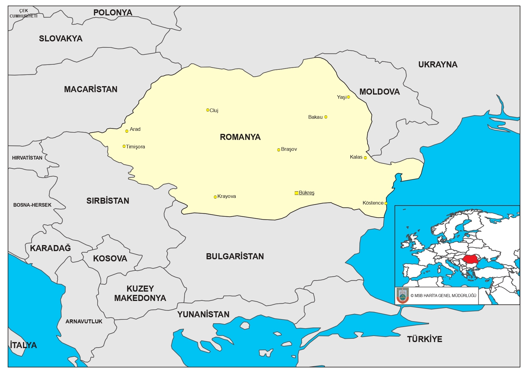 Detaylı Romanya Haritası - Fiziki ve Siyasi Harita, Şehirler ve Başkent